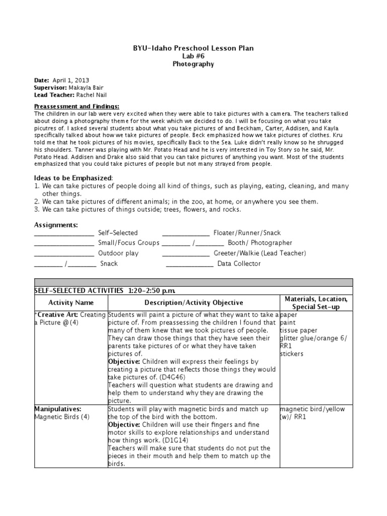 Photography Lesson Plan | PDF | Leisure | Teaching And Learning
