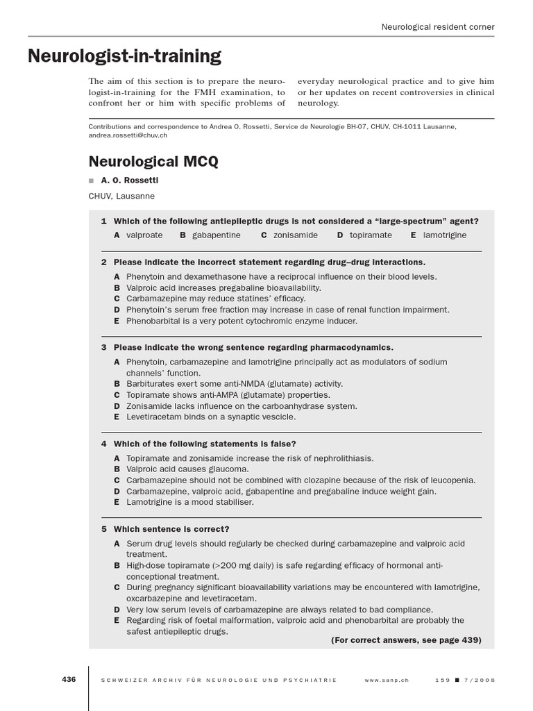 Neurological MCQ | PDF | Neurology | Diseases And Disorders