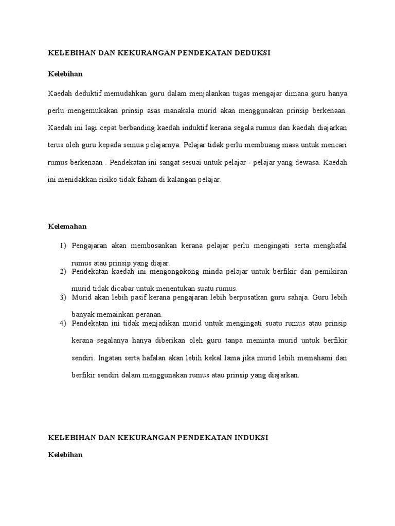 Kelebihan Dan Kekurangan Pendekatan Deduksi | PDF