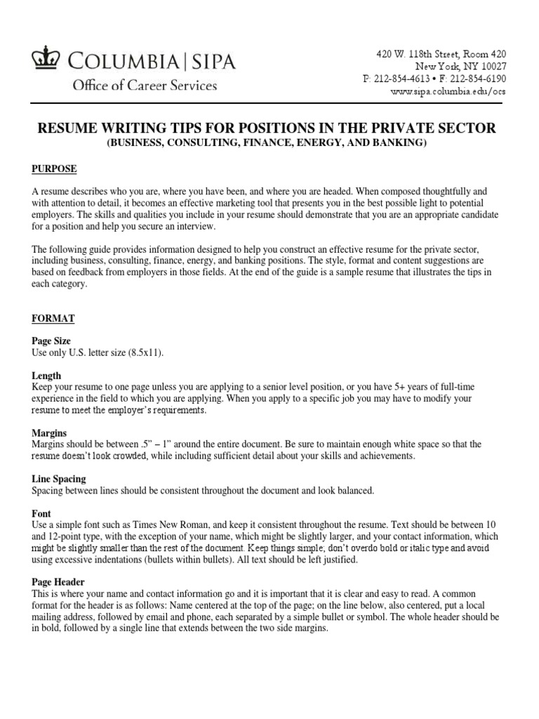Resume Writing - Tips for Positions in the Private Sector | Résumé ...