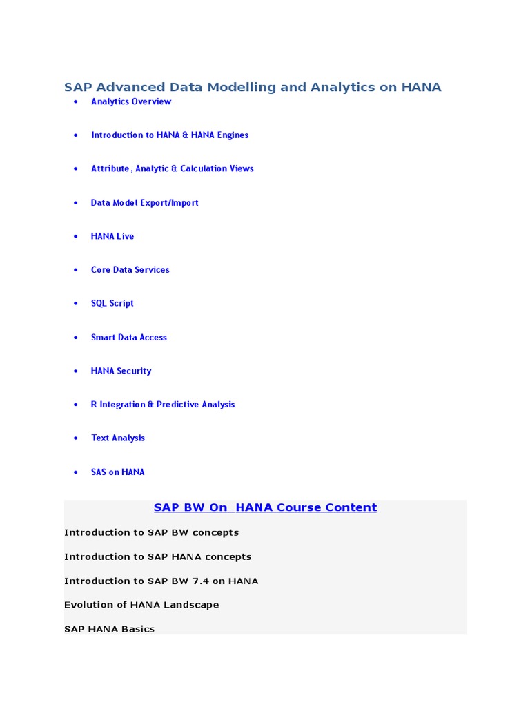 SAP Advanced Data Modelling and Analytics On HANA and BW On Hana ...