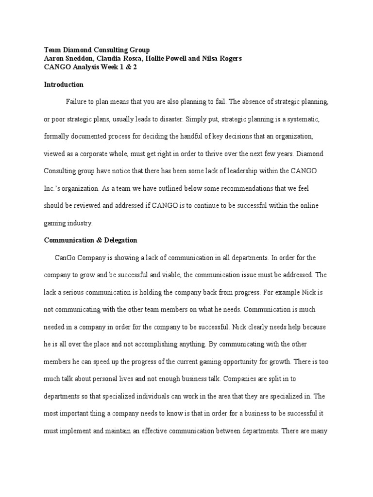 BUSN 460 CAngo Team Video Analysis Report Week 2 | PDF | Time Management | Professional Skills