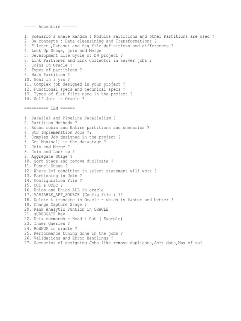 Accenture Data Warehousing FAQs | PDF