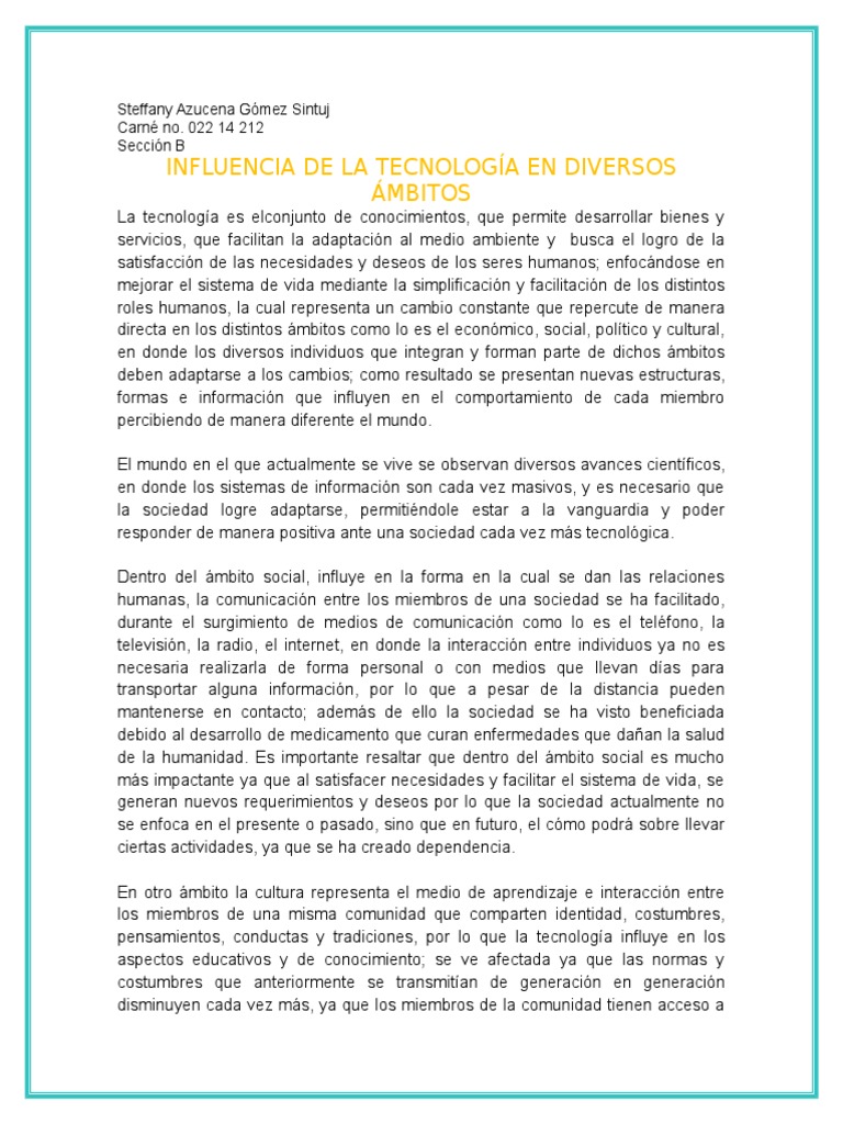 ensayo-influencia de la tecnologia | Sociedad | Tecnología