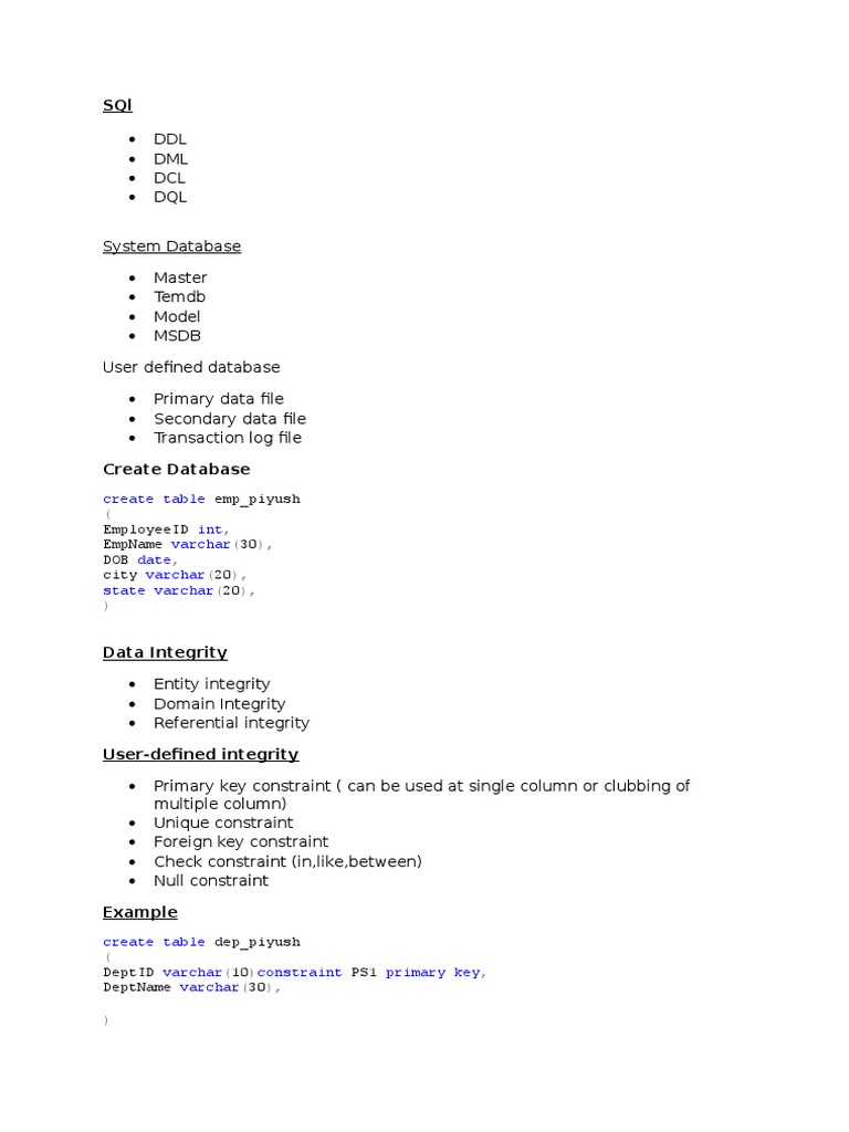 Create Int Varchar Date Varchar State Varchar: Emp - Piyush Employeeid ...