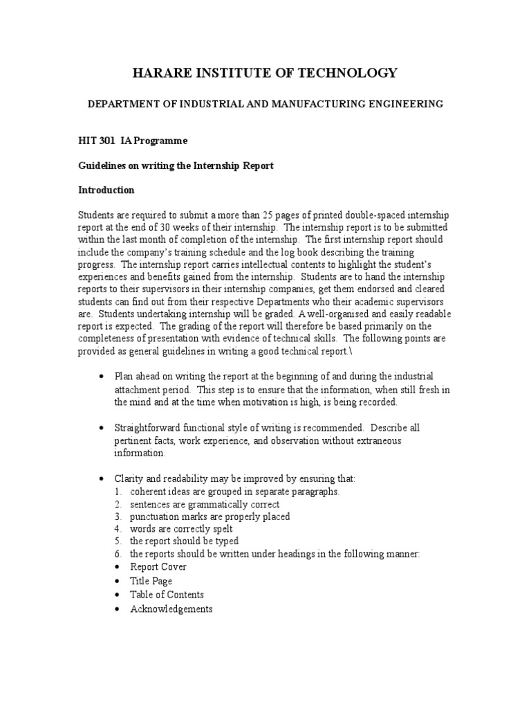 Internship Report Guidelines | PDF | Internship | Job Hunting