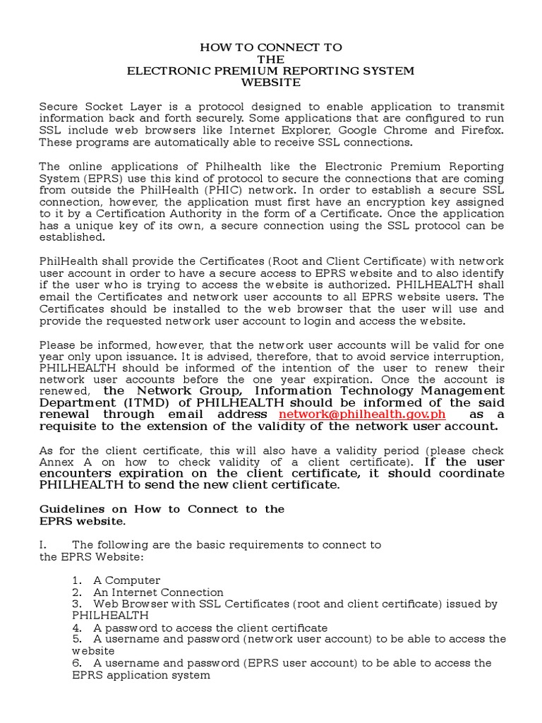 How To Connect To EPRS - (Updated) | PDF | Public Key Certificate ...
