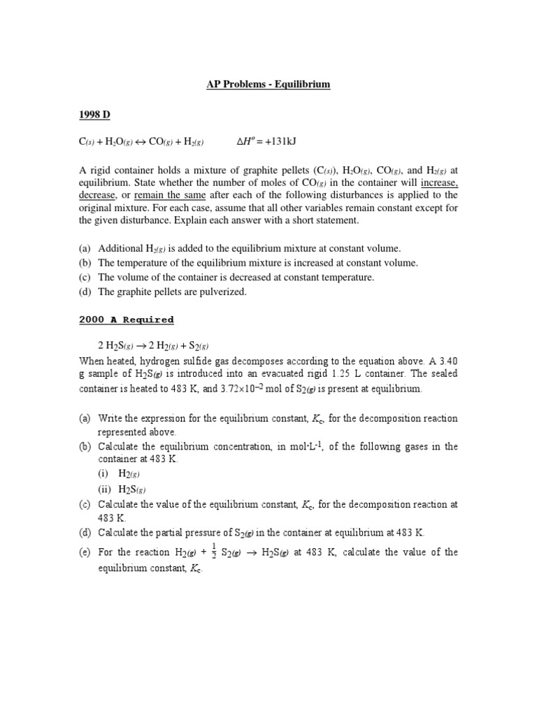 AP Chemistry Problem Equilibrium | PDF