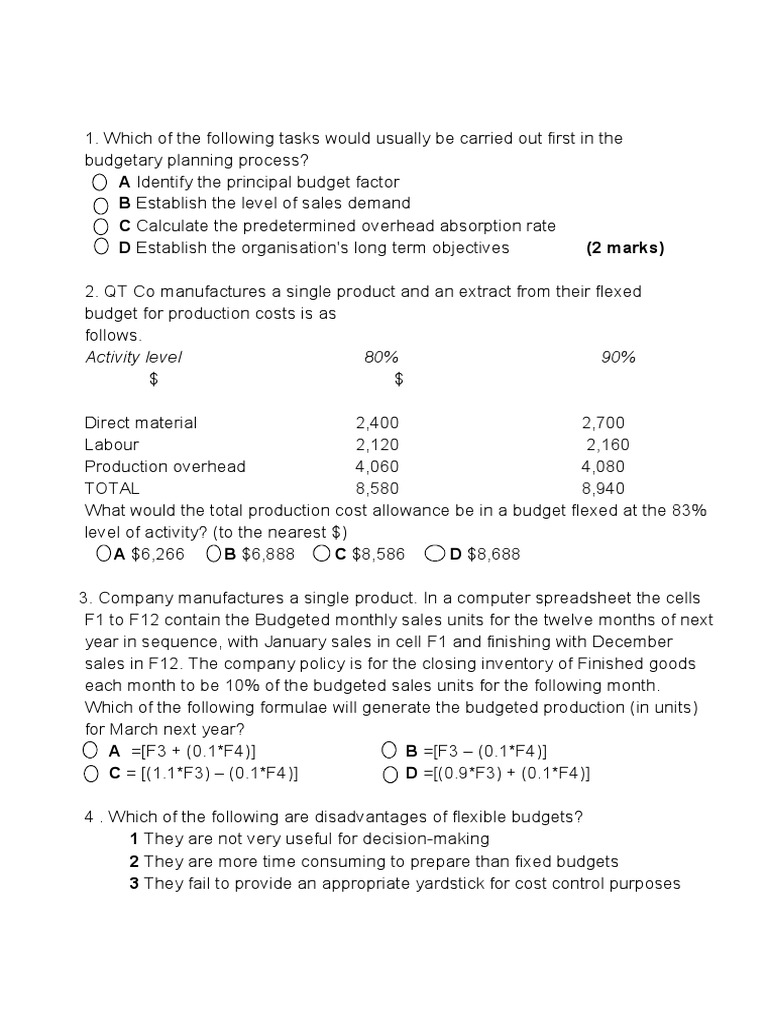 Acca f2 Mock | PDF | Return On Investment | Inventory