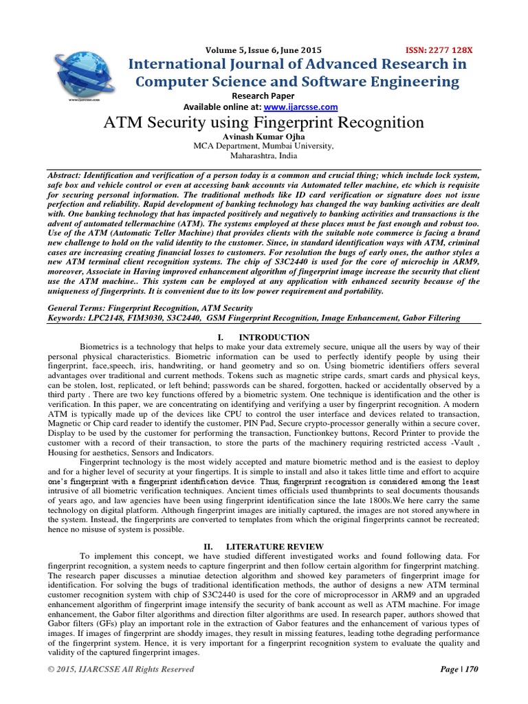 ATM Security Using Fingerprint Recognition | Download Free PDF ...