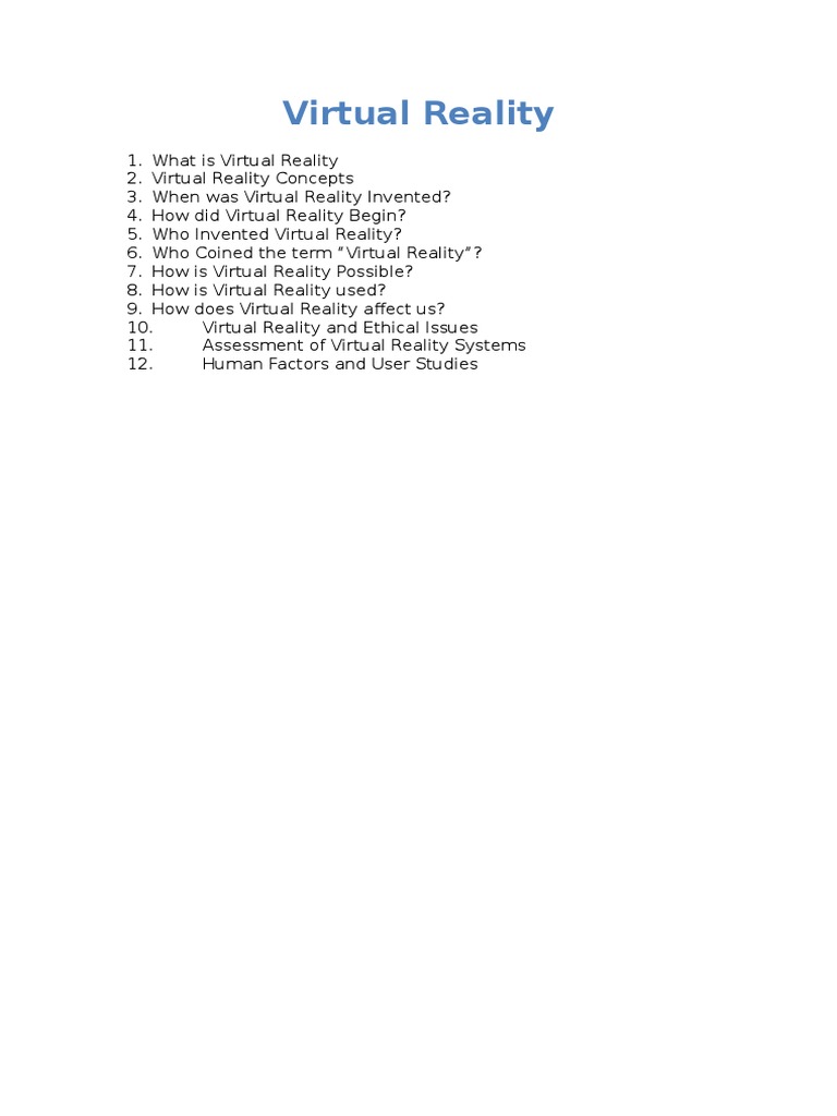 Exploring the History, Concepts, Applications and Future of Virtual Reality | PDF | Virtual ...