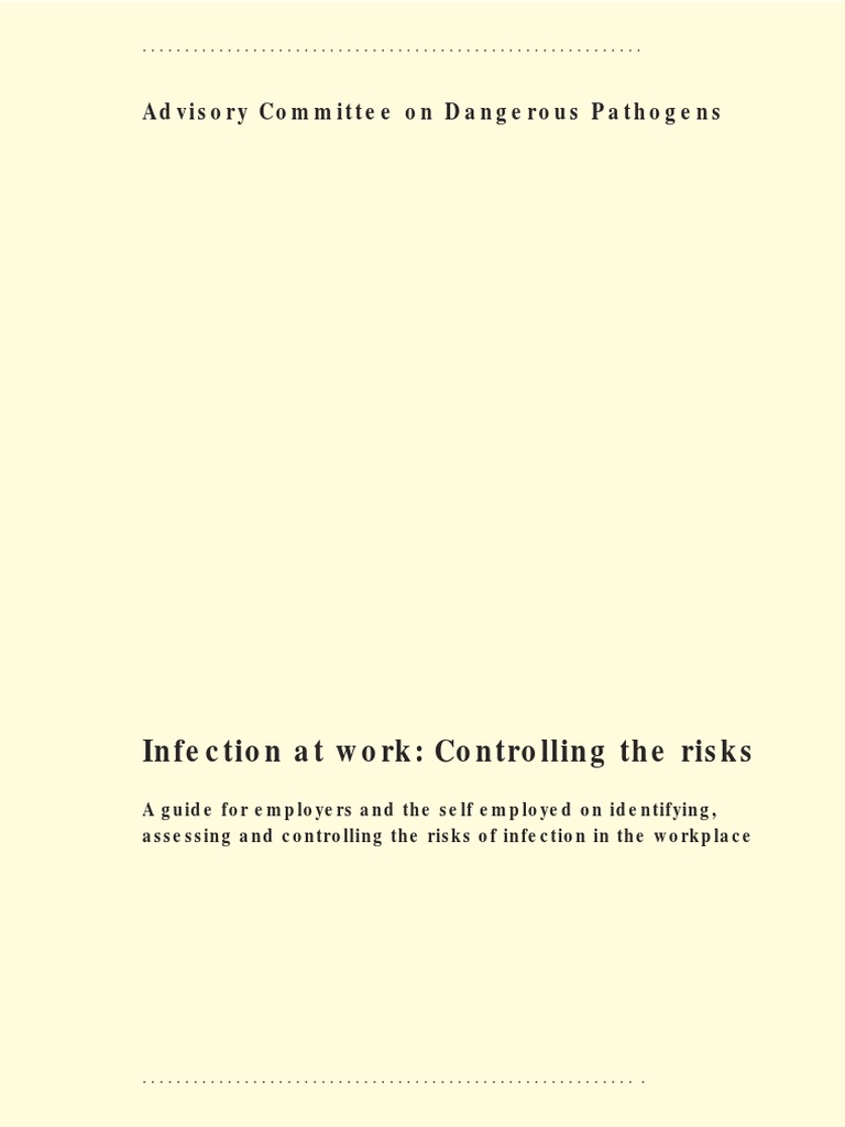 Infection at Work: Controlling The Risks: Advisory Committee On ...