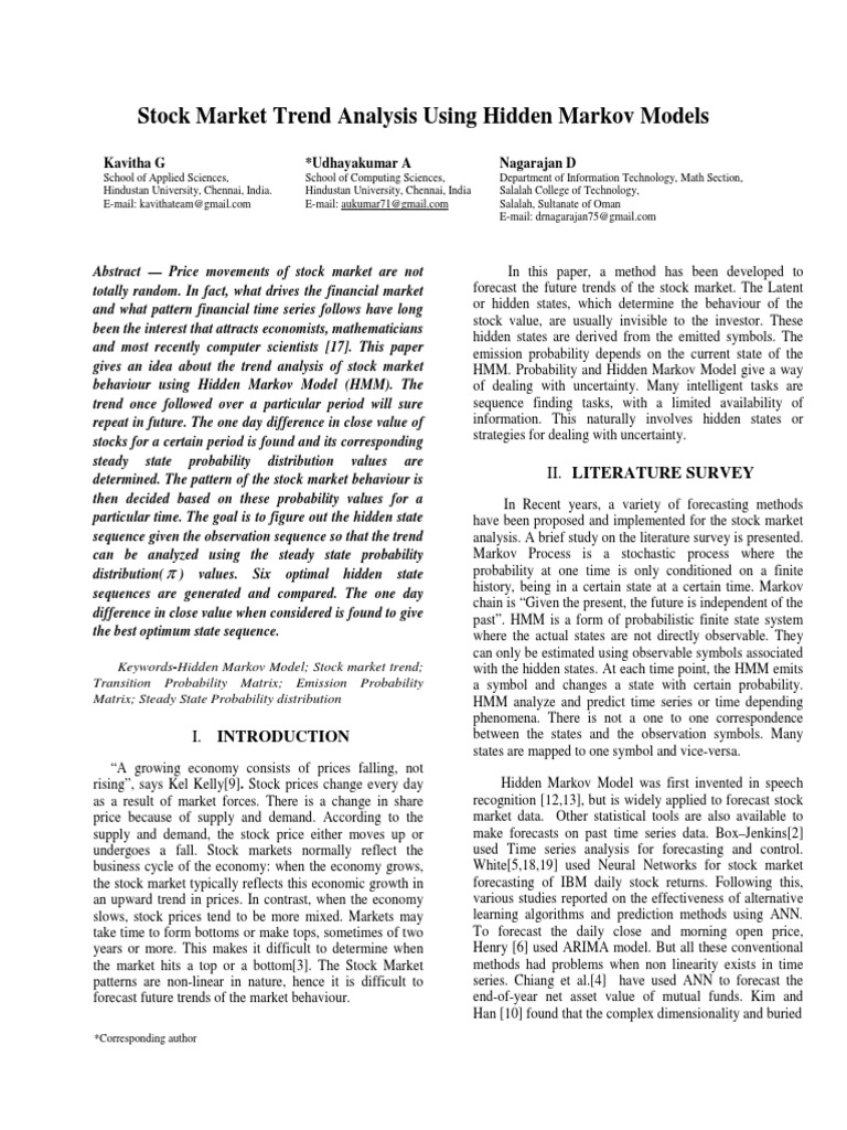Stock Market Trend Analysis Using Hidden Markov Models | PDF | Markov ...