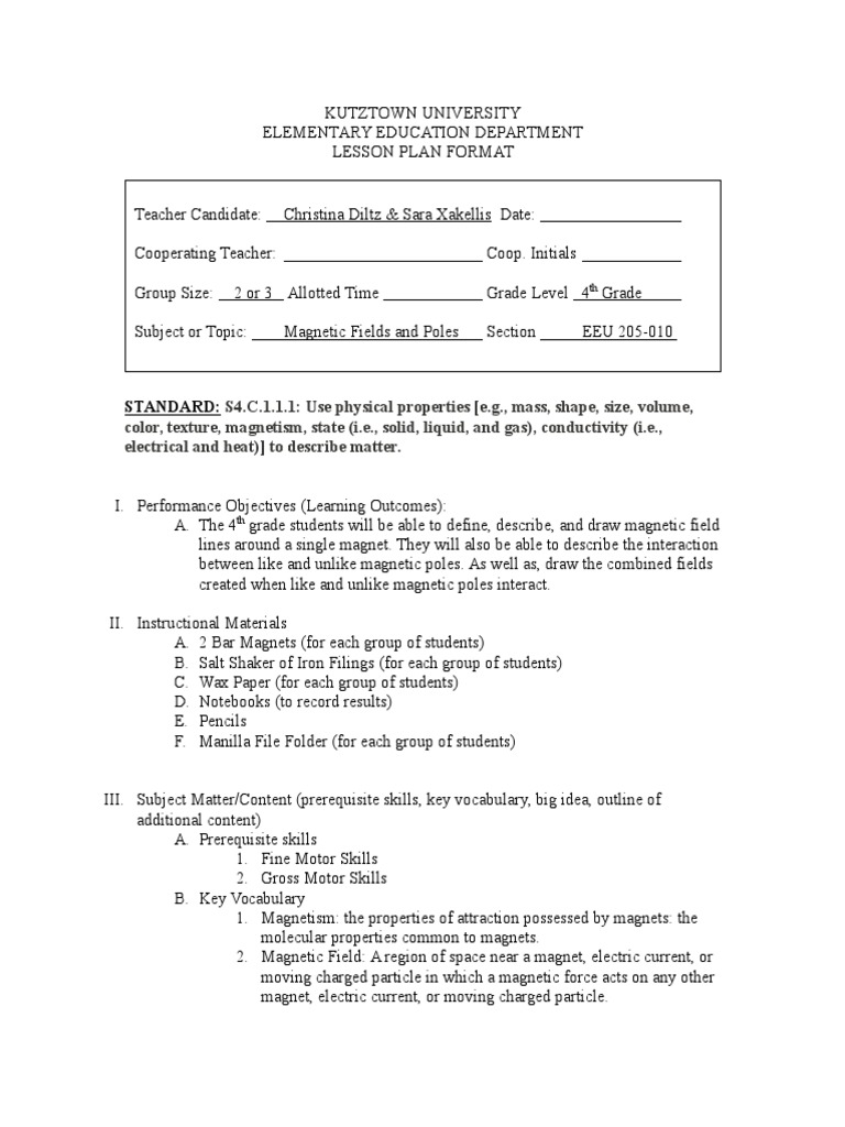 Magnetic Fields and Poles Lesson Plan | PDF | Magnetic Field | Magnet