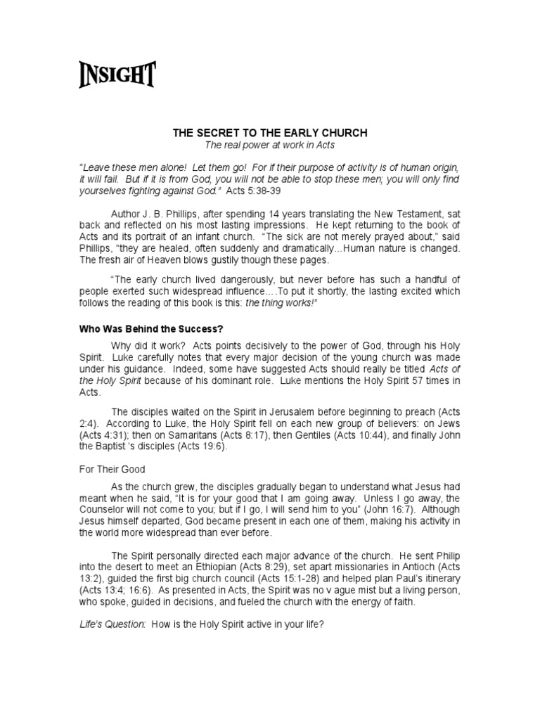 The Secret To The Early Church | PDF | Acts Of The Apostles | Paul The ...