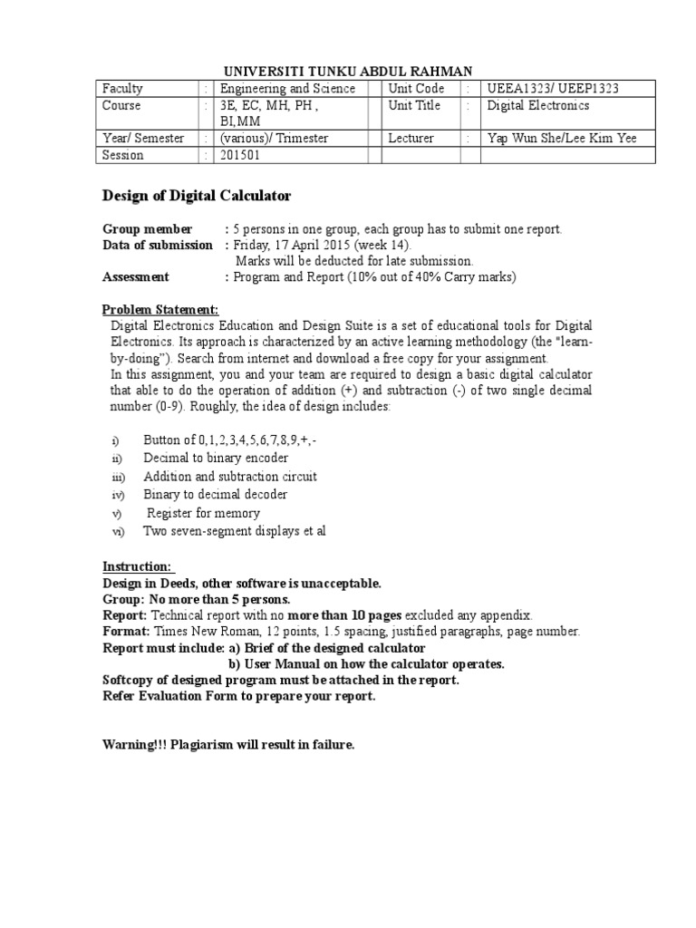 Assignment | PDF | Calculator | Digital Electronics