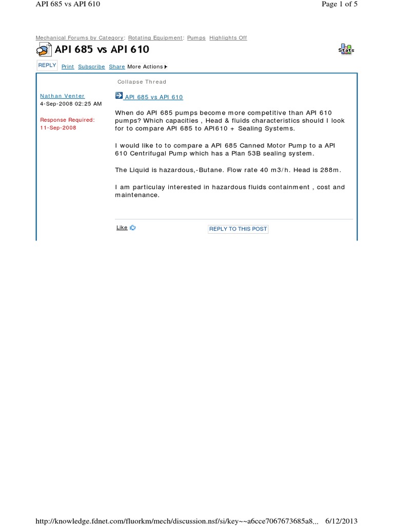 API 685 Vs API 610 | Download Free PDF | Bearing (Mechanical) | Pump