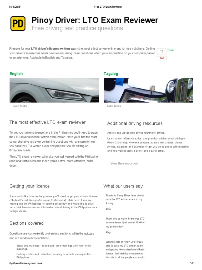 Free LTO Exam Reviewer | Driver's License | Driving