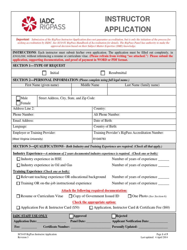 IADC Instructor Application | PDF | Credit Card | Indemnity