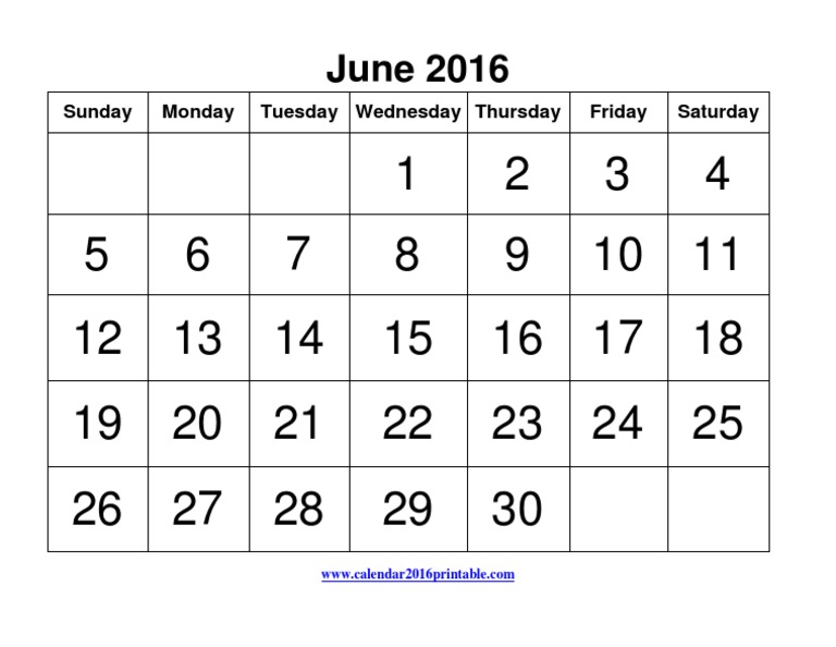 June 2016 Calendar Printable Excel | PDF
