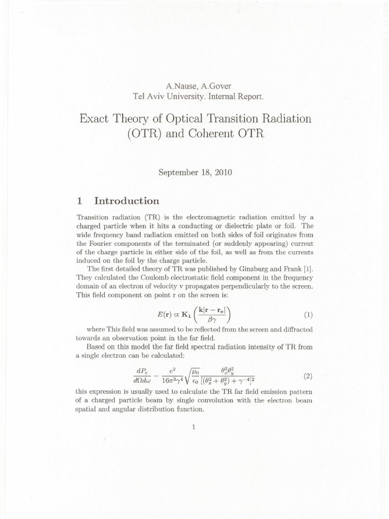 Exact Theory of OTR and COTR | PDF | Electromagnetic Radiation ...