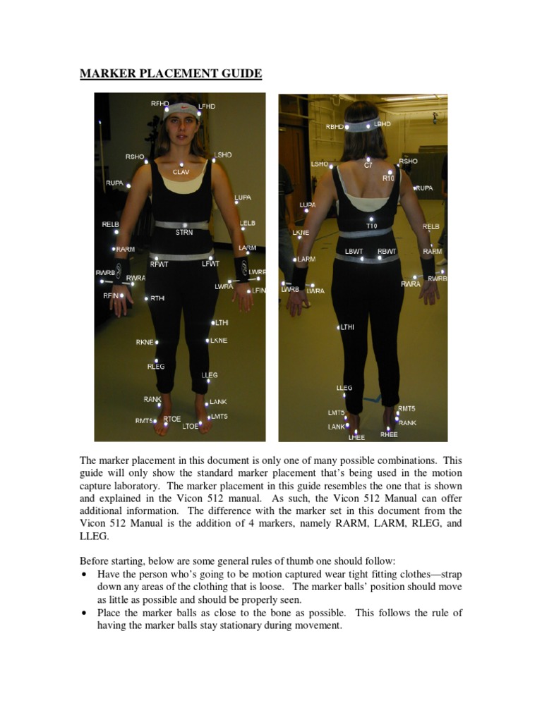 Standard Marker Placement Guide | PDF | Arm | Human Leg
