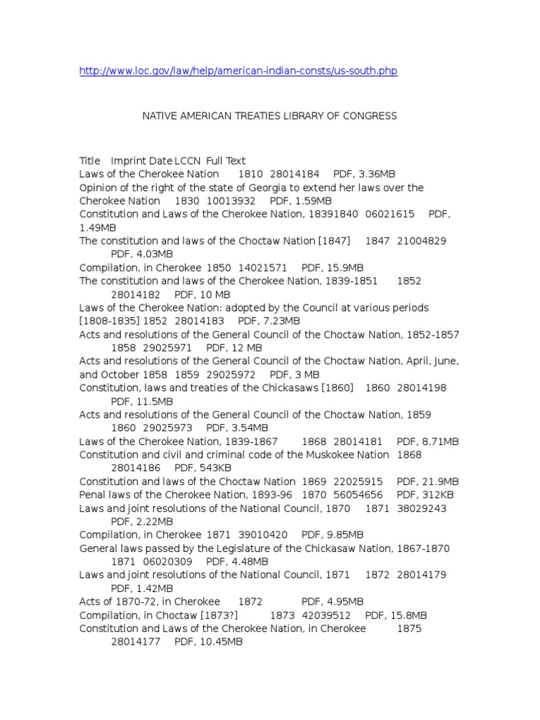 Native American Treaties Library of Congress | PDF | Cherokee | Choctaw