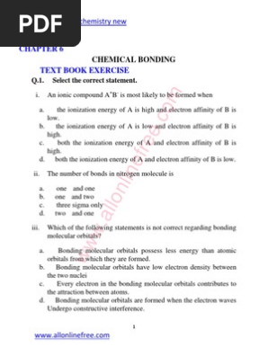Lecture 6 Chemical Bonding 1 Worksheet Answers