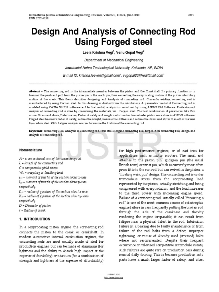 Design and Analysis of Connecting Rod Using Forged Steel PDF | PDF ...