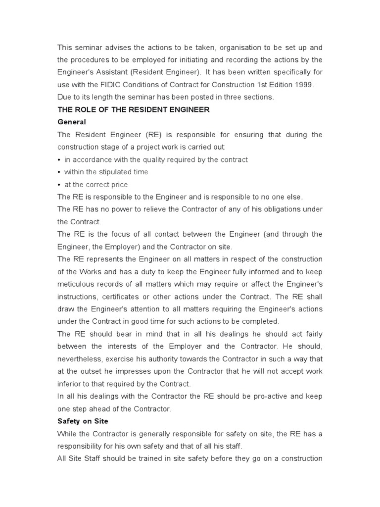 Resident Engineer | PDF | General Contractor | Engineer