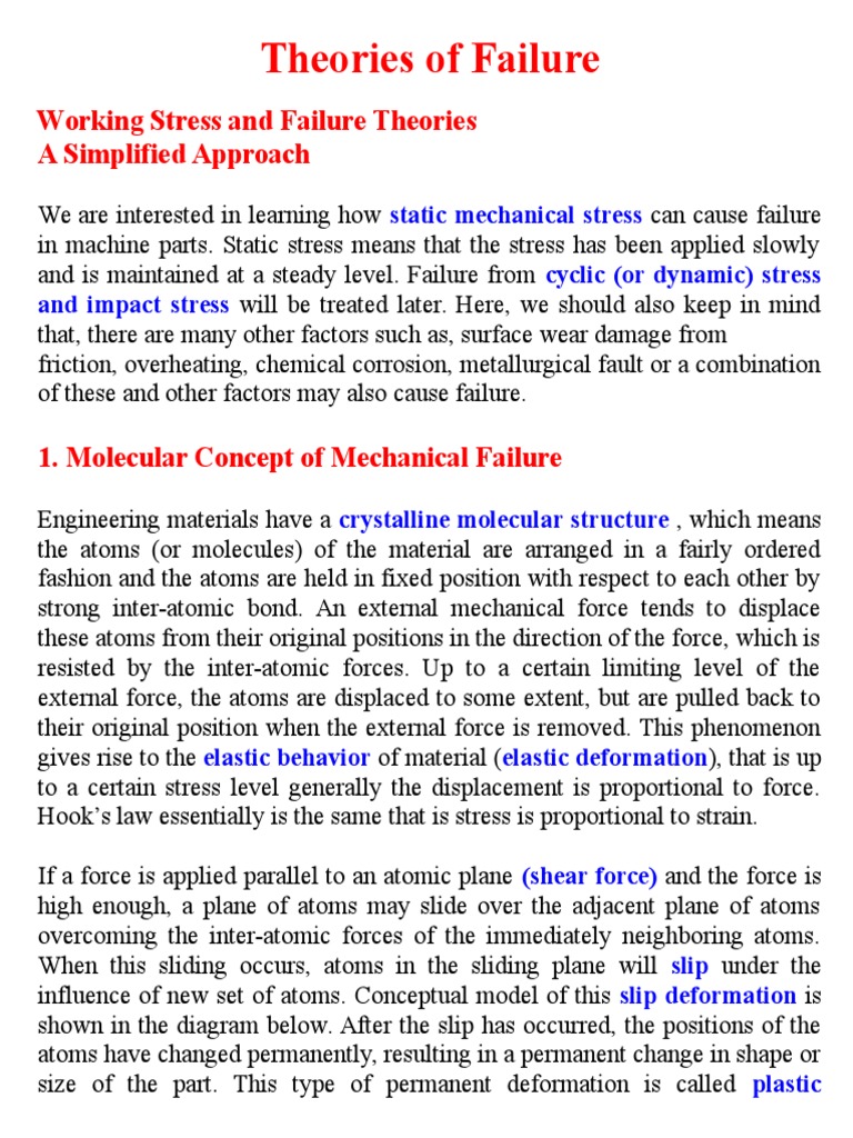 Theories of Failure: Working Stress and Failure Theories A Simplified ...