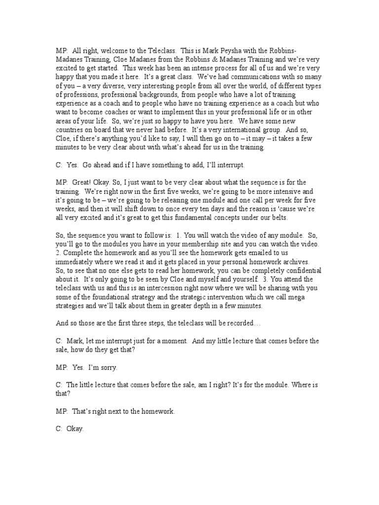 1 - Intro - Module 1 - Lyndsey - Teleclass - Transcript | PDF ...