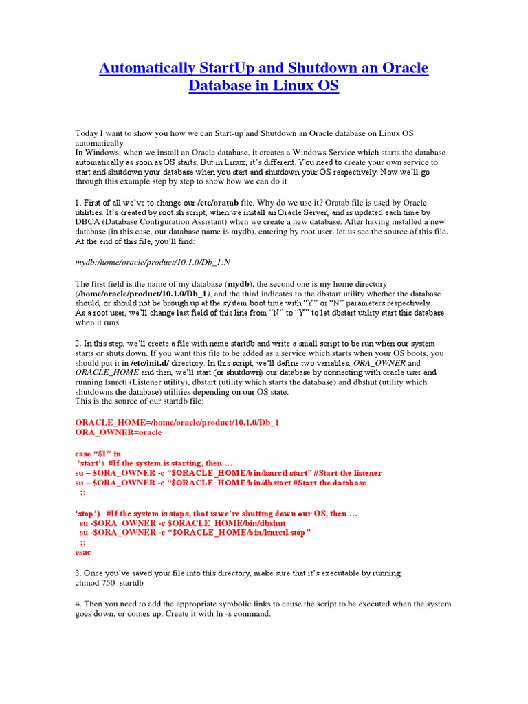 Automatically Startup And Shutdown An Oracle Database In Linux Os Pdf Pdf Oracle Database 1371