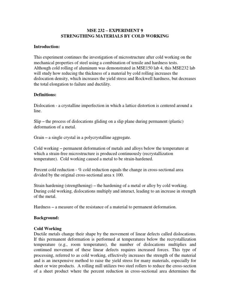 Lab. 2 - Strengthing Materials by Cold Working | PDF | Hardness ...