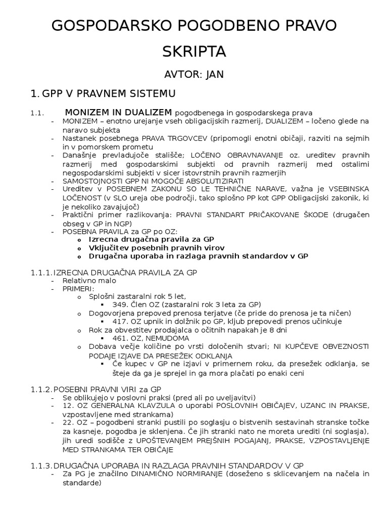 Gospodarsko Pogodbeno Pravo - Skripta | PDF