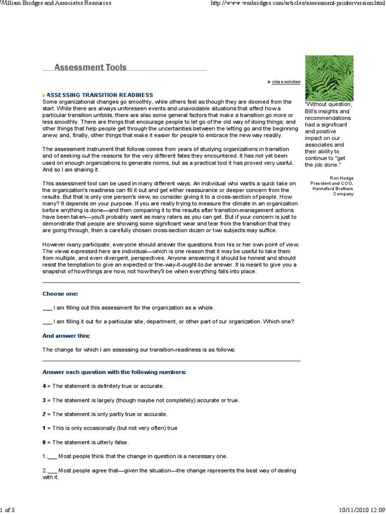 Bridges Readiness Tool | PDF | Leadership | Educational Assessment