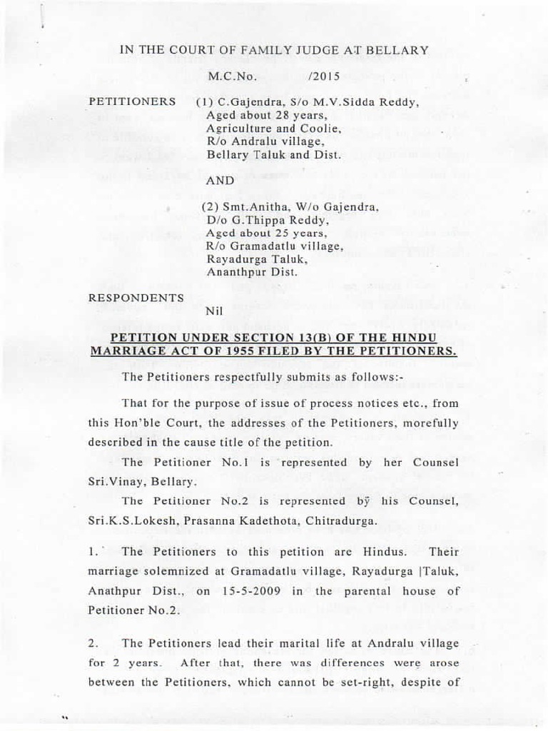 Divorce by Mutual Consent Petition Divorce by Mutual Consent Petition