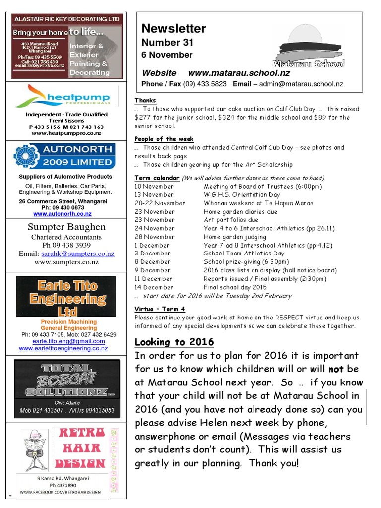 Newsletter Term - 4 Week 4 2015 | PDF | Cooking, Food & Wine