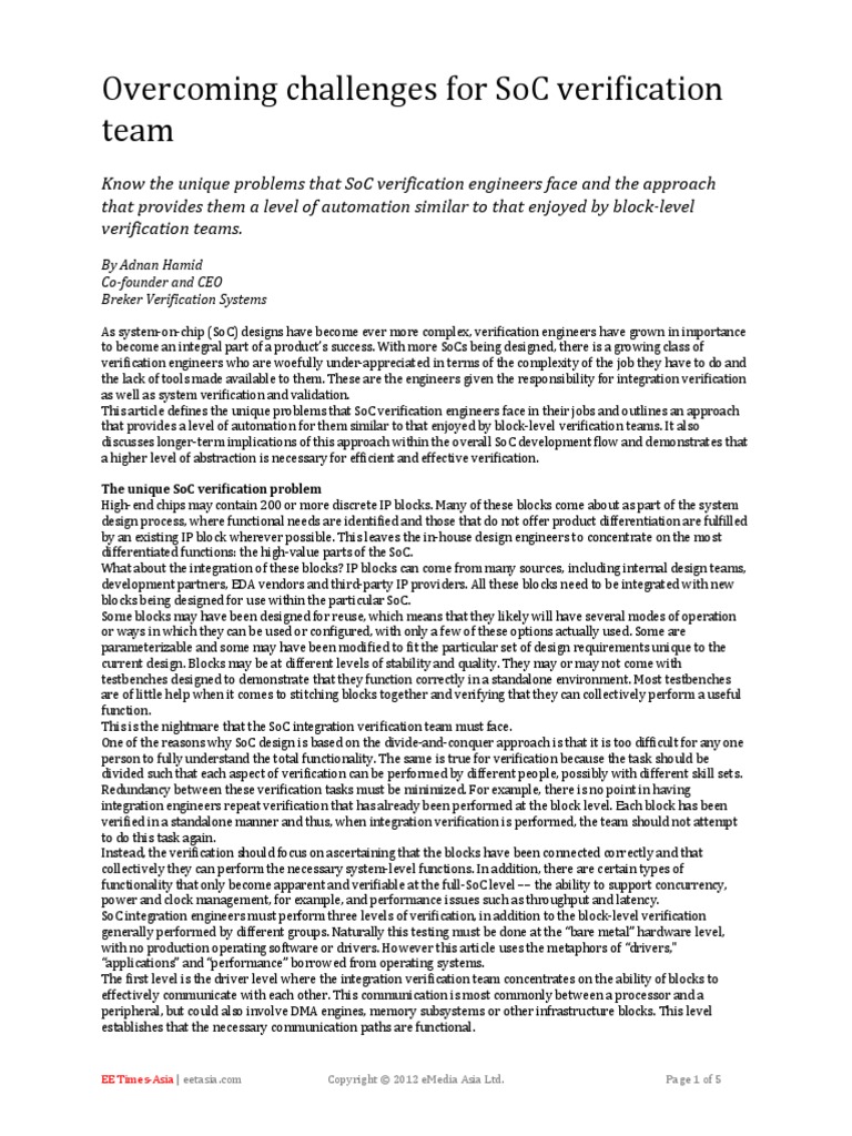 Overcoming Challenges For Soc Verification Team | PDF | System On A ...