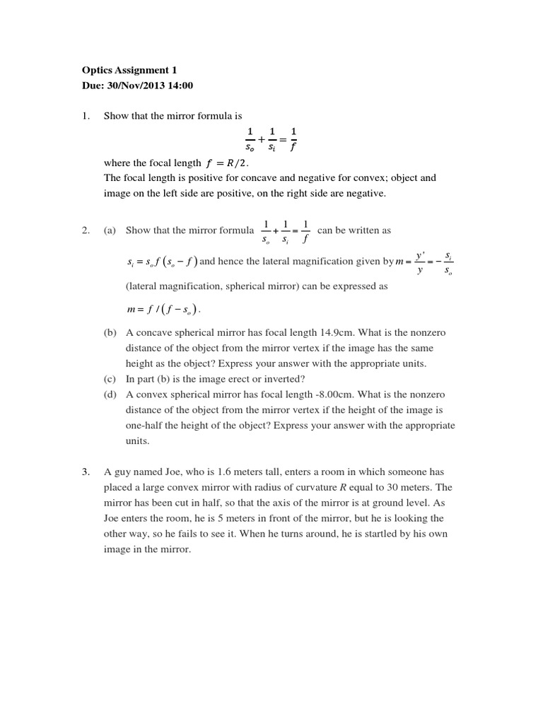 2013 Optics Assignment 1 Pdf Coherence Physics Polarization Waves 