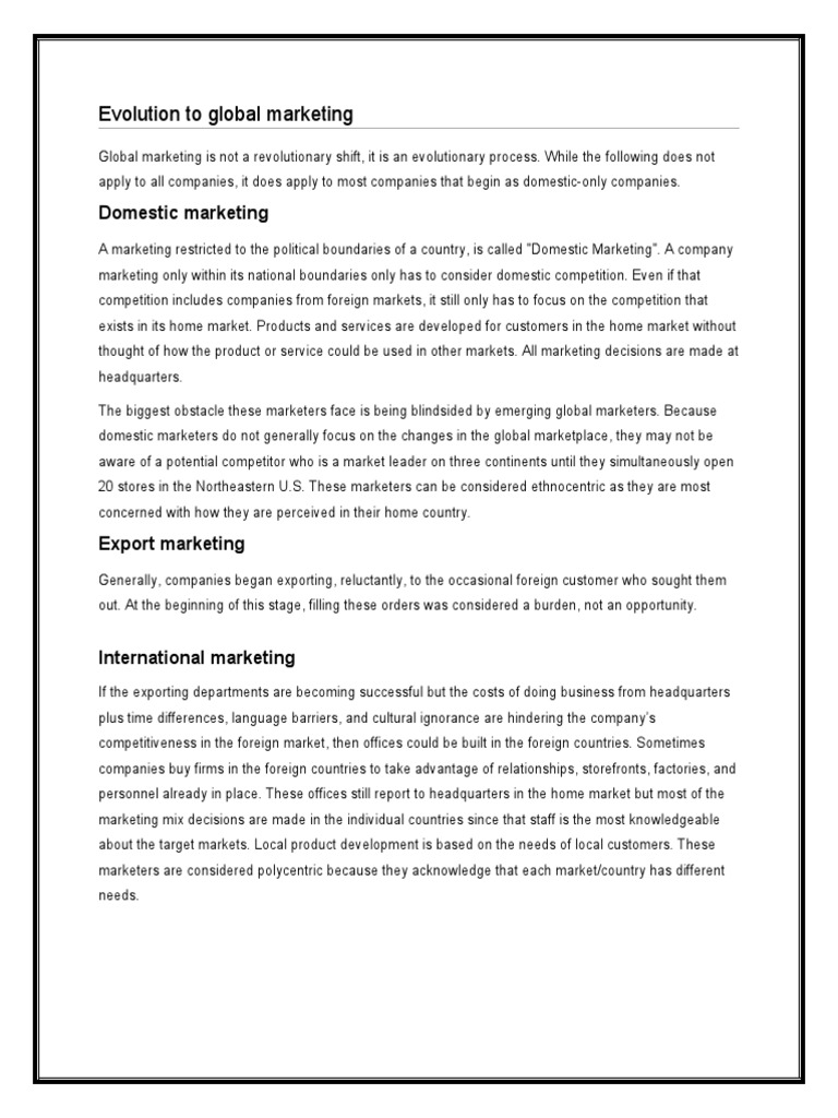 Evolution To Global Marketing | PDF | Marketing | Advertising