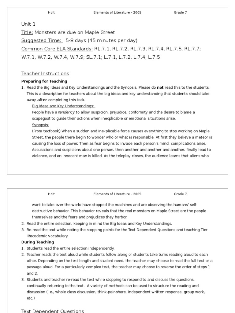 Monsters on Maple Street: Human Flaws | PDF | Narration | Reading (Process)