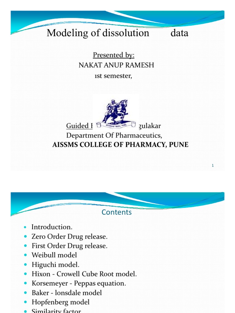 Modeling Of Dissolution Data Pdf Analysis Of Variance Solubility