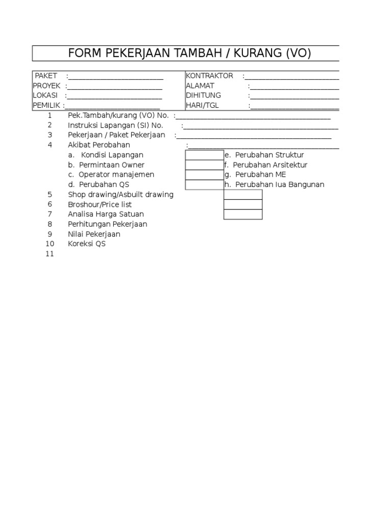 Form Pekerjaan Tambah Kurang | PDF | Bisnis | Pengelolaan Keuangan & Uang