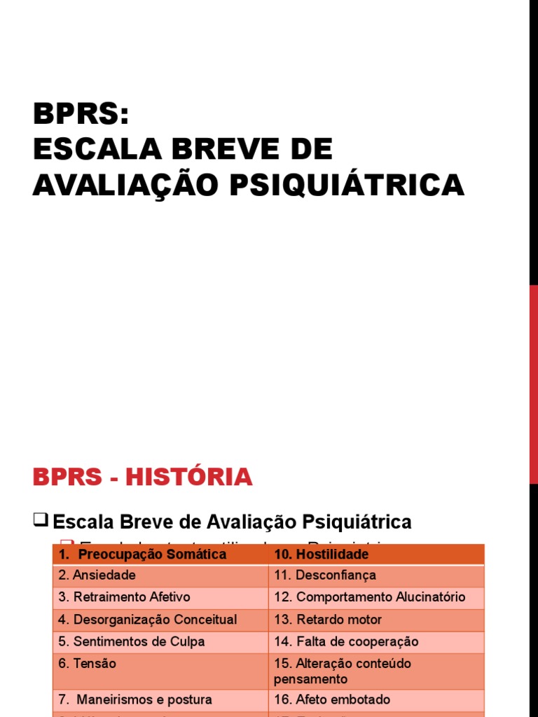 BPRS Scale: Brief Psychiatric Rating Scale | PDF | Psiquiatria | Depressão