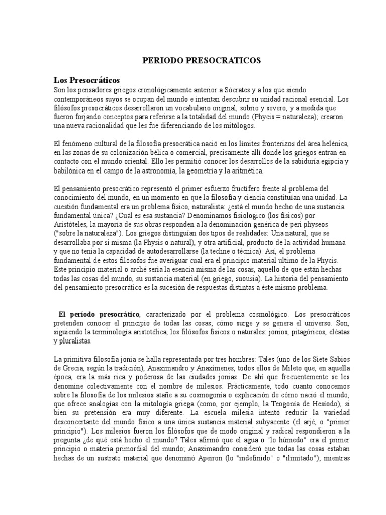 El Período Presocrático | PDF | Filosofía griega antigua | Metafísica