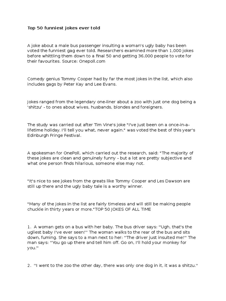 Top 50 Funniest Jokes Ever Told | PDF | Leisure