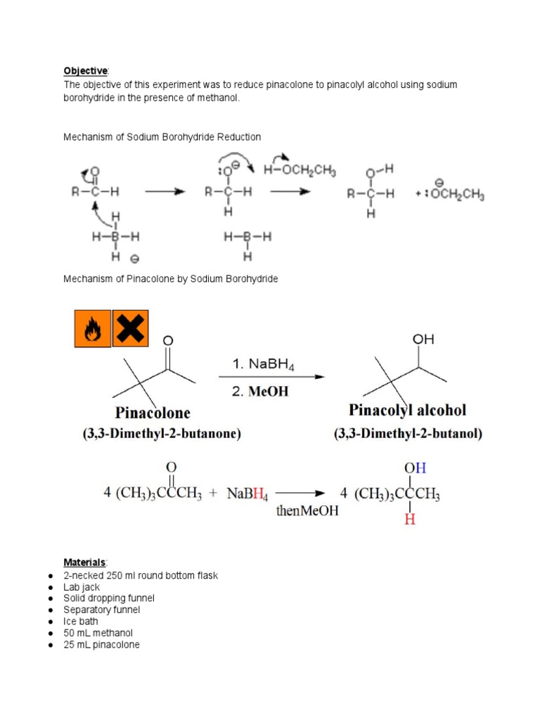 Reduction of Pinacolone to Pinacolyl Alcohol using Sodium Borohydride ...
