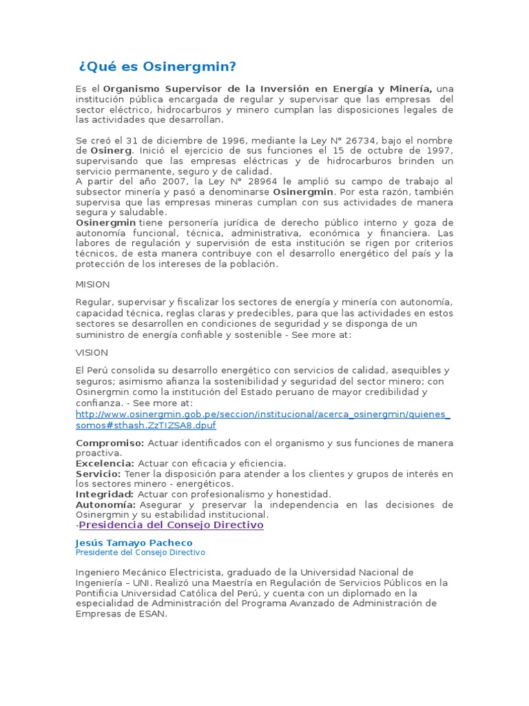 Qué Es Osinergmin | PDF | Medios de comunicación en masa | Poder (social y político)