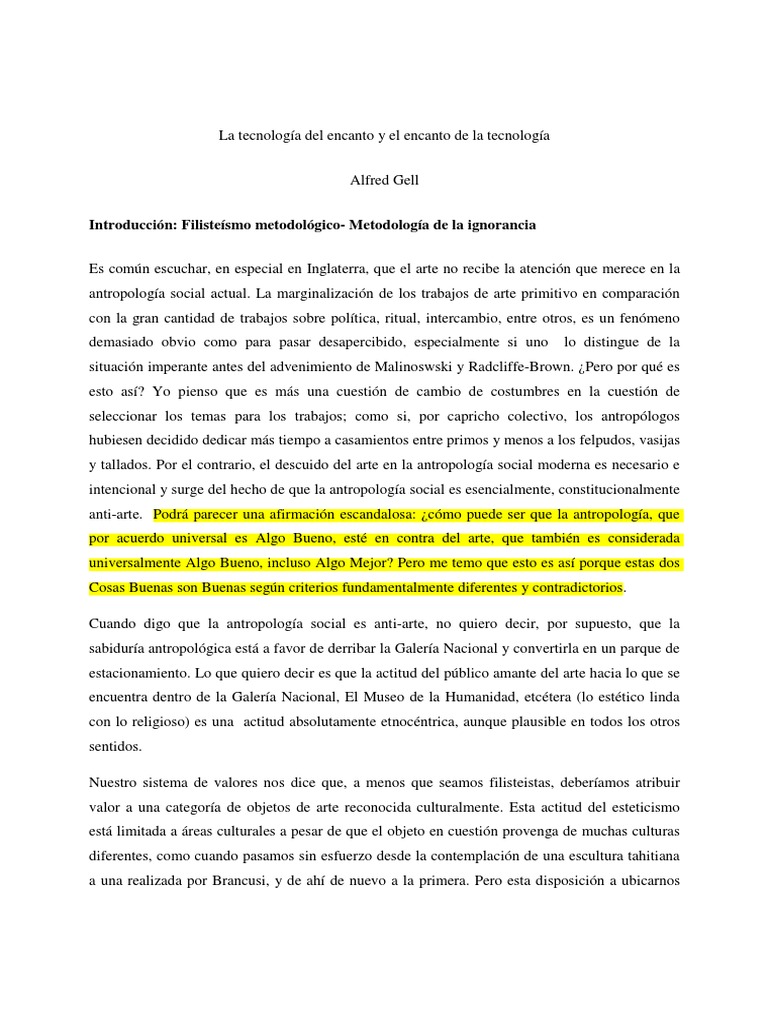 Alfred Gell. La Tecnologia Del Encanto y El Encanto de La Tecnologia ...